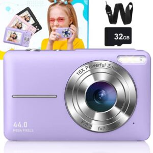 newest digital camera, 1080p digital camera for kids with 32gb card anti-shake, portable point and shoot camera fill flash 16x zoom, small camera