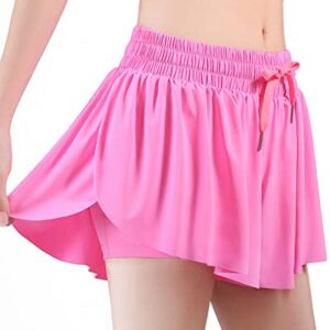 HASMES Girls Flowy Shorts with Spandex Liner Butterfly Athletic Shorts for Kids/Toddler 11-12Y (Hot Pink)