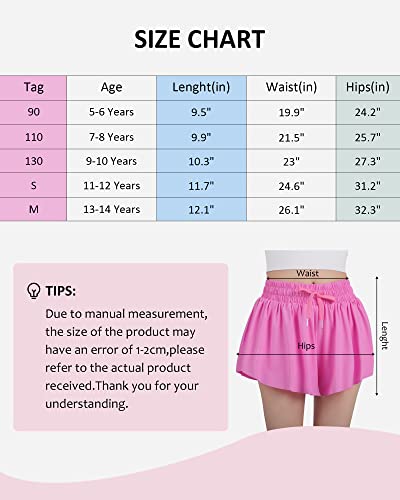 HASMES Girls Flowy Shorts with Spandex Liner Butterfly Athletic Shorts for Kids/Toddler 11-12Y (Hot Pink)