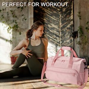 Gym Bag for Women, Small Fitness Workout Sports Bag with Wet Pocket & Shoes Compartment, Water Resistant Overnight Weekender Duffle Bag in Pink