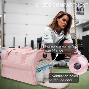 Gym Bag for Women, Small Fitness Workout Sports Bag with Wet Pocket & Shoes Compartment, Water Resistant Overnight Weekender Duffle Bag in Pink