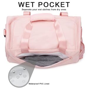 Gym Bag for Women, Small Fitness Workout Sports Bag with Wet Pocket & Shoes Compartment, Water Resistant Overnight Weekender Duffle Bag in Pink