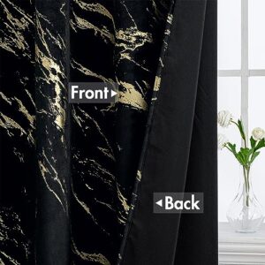 MIULEE Black and Gold Velvet Curtains 84 Inches Long Glitter Metallic Marble Pattern Foil Print Bedroom Living Room Curtains Blackout Room Darkening Thermal Insulated Grommet Window Drapes 2 Panels