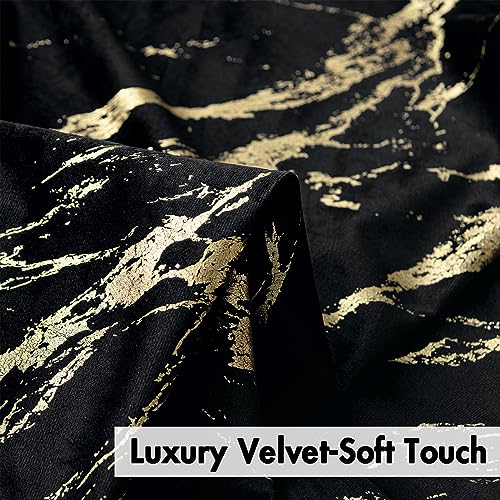 MIULEE Black and Gold Velvet Curtains 84 Inches Long Glitter Metallic Marble Pattern Foil Print Bedroom Living Room Curtains Blackout Room Darkening Thermal Insulated Grommet Window Drapes 2 Panels