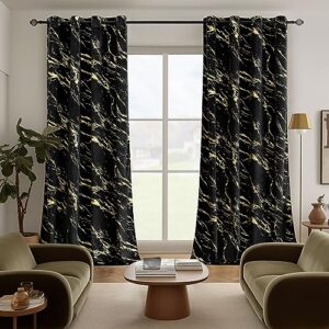 MIULEE Black and Gold Velvet Curtains 84 Inches Long Glitter Metallic Marble Pattern Foil Print Bedroom Living Room Curtains Blackout Room Darkening Thermal Insulated Grommet Window Drapes 2 Panels