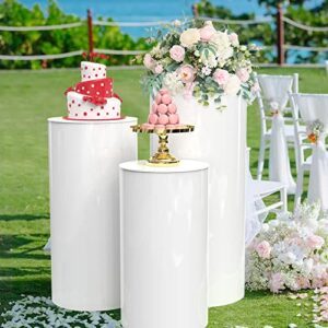 Wokceer 3Pcs Round Cylinder Pedestal Stands for Party, Large Cylinder Tables for Parties Pedestal Display Plinth Pillars Dessert Table for Wedding Party Art Decor 15.7*35.4"(L),14.2*29.5"(M),13*23.6"(S)