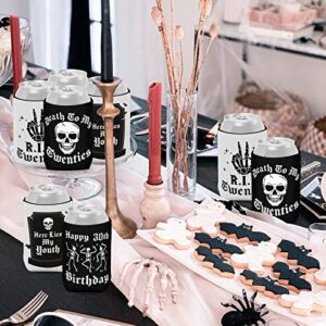 CiyvoLyeen Gothic 30th Birthday Can Sleeve Death to My 20s Party Decorations Skull Design Cooler RIP Cheer Funny Supplies Happy Halloween Men Husband Father Gifts Beer Soda Black White 12 Packs