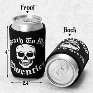 CiyvoLyeen Gothic 30th Birthday Can Sleeve Death to My 20s Party Decorations Skull Design Cooler RIP Cheer Funny Supplies Happy Halloween Men Husband Father Gifts Beer Soda Black White 12 Packs