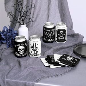 CiyvoLyeen Gothic 30th Birthday Can Sleeve Death to My 20s Party Decorations Skull Design Cooler RIP Cheer Funny Supplies Happy Halloween Men Husband Father Gifts Beer Soda Black White 12 Packs