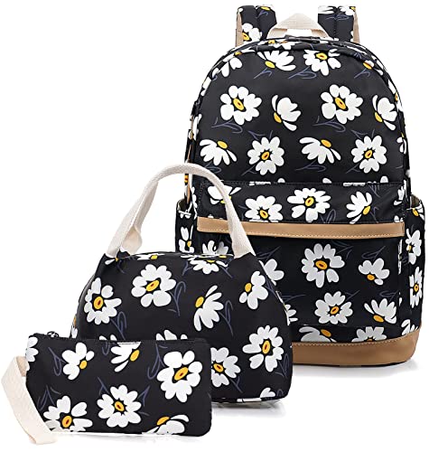 HUHUTU School Bag Set, Daisy Laptop Backpack Lunch Bag Pencil Case