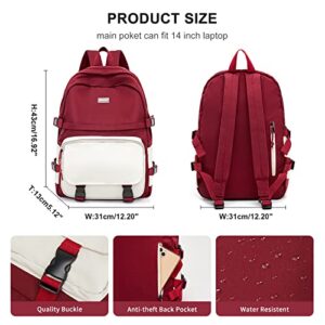 weradar Middle School Backpack For Teen Girls,Cute College Backpack For Women Men,Waterproof Travel Rucksack Casual Daypack,High School Bookbags Boy,Kawaii Students Bag(Red)