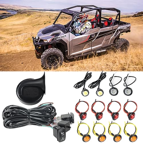 UTV ATV Horn Kit and Turn Signal Kit with Rocker Switch for Polaris RZR Ranger Honda Pioneer SXS Dirt Bike Turbo ​Can-Am Kawasaki Golf Cart Dune Buggy 4x4 Project Motorcycle…