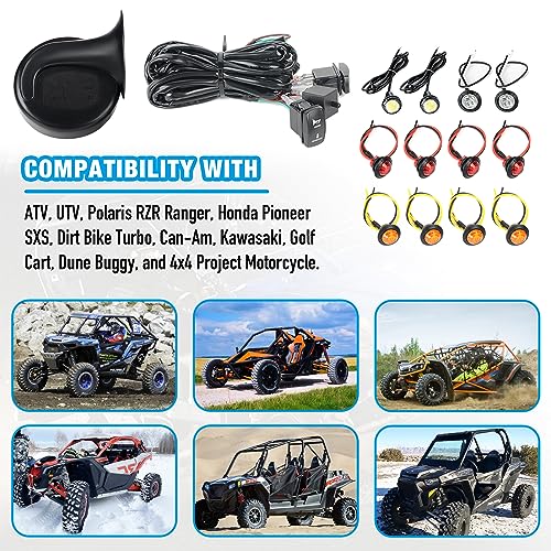 UTV ATV Horn Kit and Turn Signal Kit with Rocker Switch for Polaris RZR Ranger Honda Pioneer SXS Dirt Bike Turbo ​Can-Am Kawasaki Golf Cart Dune Buggy 4x4 Project Motorcycle…