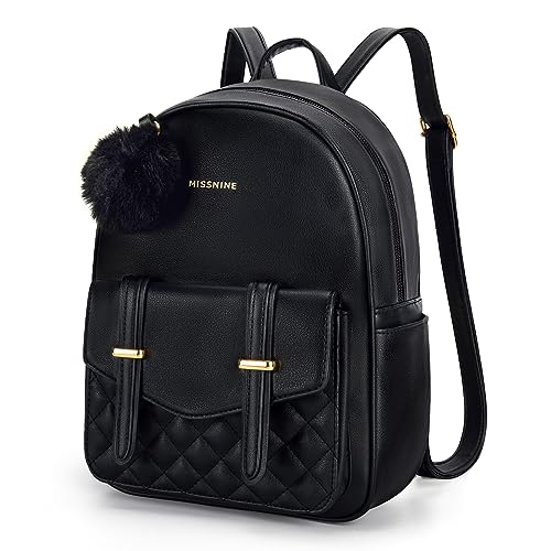 Missnine Mini Backpack for Women Cute Small Backpack Purse With Pompom PU Leather Bookbag Small Casual Daypacks For Ladies