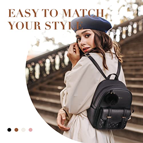 Missnine Mini Backpack for Women Cute Small Backpack Purse With Pompom PU Leather Bookbag Small Casual Daypacks For Ladies