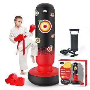 kilpkonn punching bag for kids, 67" inflatable punching boxing bag set with gloves and pump - red