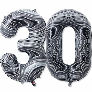 30 balloon number, 40 inch black marble foil balloons giant jumbo helium number 30 balloons for 30th birthday decorations anniversary events boys girls party decorations(black marble agate)