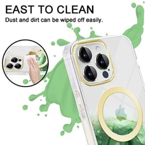 SmoBea Compatible with iPhone 14 Pro Max Case Compatible with MagSafe, Transparent Marble Gold Glitter Print Watercolor Case, Shockproof Protection Phone Case for Women Girls - Sparkle Green