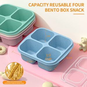 RGNEIN Bento Snack Boxes (4 Pack)- Reusable 4-Compartment Meal Prep Containers for Kids and Adults, Perfect Food Storage Containers for School, Compact and Stackable (Wheat(Green/Blue/PK/Beige))