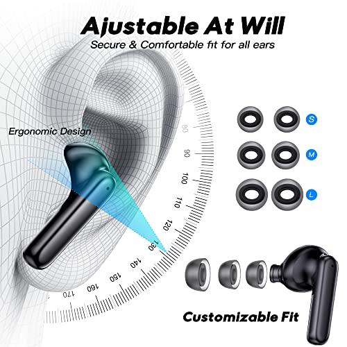 kurdene TWS G01 Bluetooth 5.3 LE Audio Earbuds Headphones, Built-in Microphone with Immersive Deep Bass & Clear Call, IPX5 Waterproof Ear Buds for iPhone, Android -Black