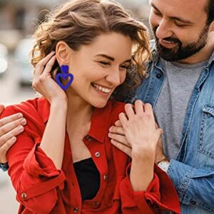 Clip on Earrings Non Piercing Hot Pink Earrings for Women Double Heart Dangle Drop Earring Neon Big Love Heart Dangle Earrings for Girls Hypoallergenic 4th of July Gift Red Green Blue Black Earrings