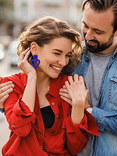 Clip on Earrings Non Piercing Hot Pink Earrings for Women Double Heart Dangle Drop Earring Neon Big Love Heart Dangle Earrings for Girls Hypoallergenic 4th of July Gift Red Green Blue Black Earrings