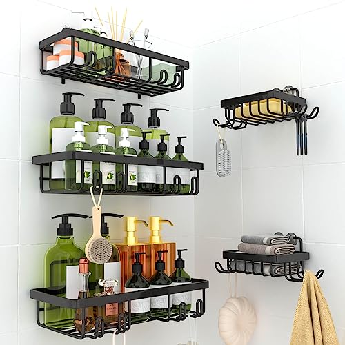 oyenbboi Shower Caddy, Shower Organizer [5-Pack], Adhesive Shower Shelves, No Drilling, Large Capacity Shower Rack, Rustproof Bathroom Shower Organizer, Shower Shelf for Inside Shower