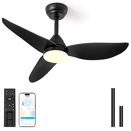 SUKACI Outdoor Ceiling Fan with Light: 35 inch Ceiling Fans with LED Lights and Remote Control - Modern Flush Mount for Living Room Bedroom Kitchen Indoor Home