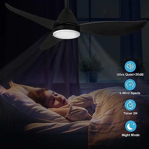 SUKACI Outdoor Ceiling Fan with Light: 35 inch Ceiling Fans with LED Lights and Remote Control - Modern Flush Mount for Living Room Bedroom Kitchen Indoor Home