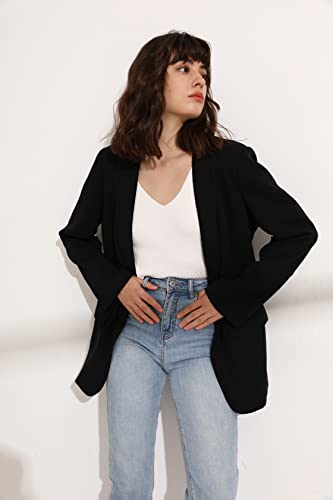 Womens Casual Blazers Open Front Long Sleeve Work Office No Buckle Jackets Blazer (as1, Alpha, x_l, Regular, Regular, Black)