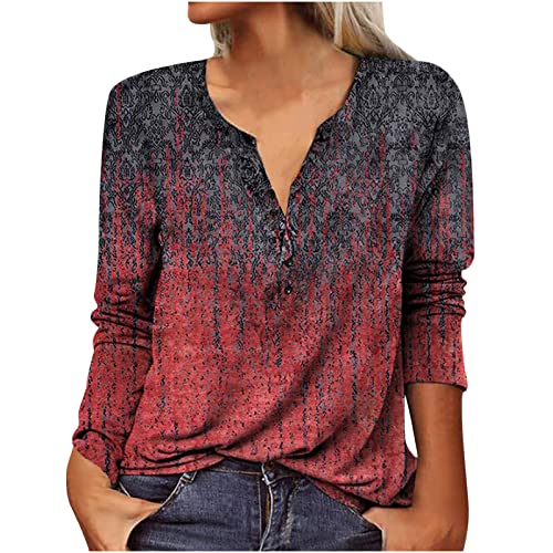 SMIDOW Womens Ethnic Style Long Sleeve Tops 2023 Trendy Spring Shirts v Neck Loose Comfy Pullover Tops Blouse Dressy Casual