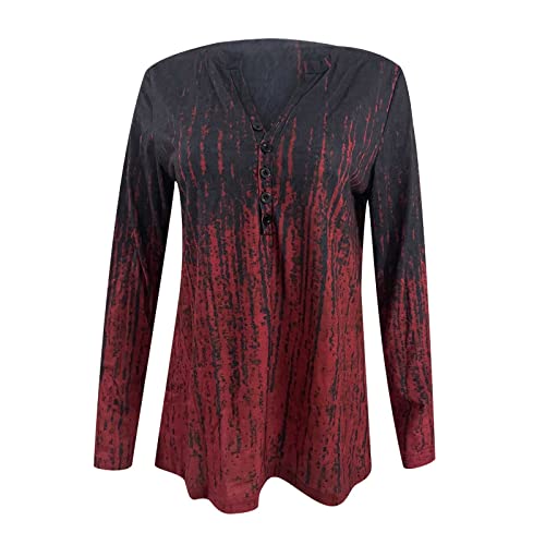 SMIDOW Womens Ethnic Style Long Sleeve Tops 2023 Trendy Spring Shirts v Neck Loose Comfy Pullover Tops Blouse Dressy Casual