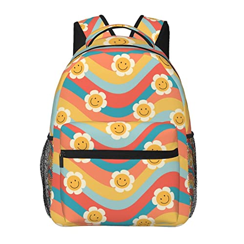 Juoritu Daisy Groovy Flowers Psychedelic Floral Rainbow Smiling Faces Backpacks, Laptop Backpacks Fit 15.6 Inch Laptop Notebook for Travel/Work/Gifts, Lightweight Bookbags for Men and Women