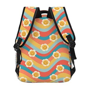 Juoritu Daisy Groovy Flowers Psychedelic Floral Rainbow Smiling Faces Backpacks, Laptop Backpacks Fit 15.6 Inch Laptop Notebook for Travel/Work/Gifts, Lightweight Bookbags for Men and Women