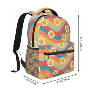 Juoritu Daisy Groovy Flowers Psychedelic Floral Rainbow Smiling Faces Backpacks, Laptop Backpacks Fit 15.6 Inch Laptop Notebook for Travel/Work/Gifts, Lightweight Bookbags for Men and Women