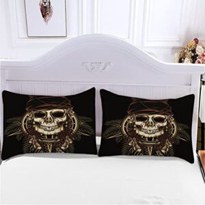 Quilt Cover Twin Size Pirate 3D Bedding Sets Skull Duvet Cover Breathable Hypoallergenic Stain Wrinkle Resistant Microfiber with Zipper Closure,beding Set with 2 Pillowcase