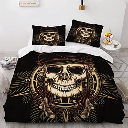 Quilt Cover Twin Size Pirate 3D Bedding Sets Skull Duvet Cover Breathable Hypoallergenic Stain Wrinkle Resistant Microfiber with Zipper Closure,beding Set with 2 Pillowcase