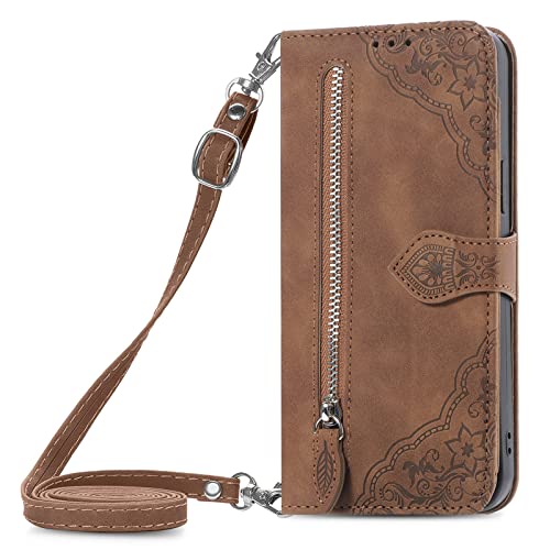 HUANGTAOLI Crossbody Shoulder Strap Adjustable Phone Case for Oppo A94 5G, PU Leather Zipper Handbag Wallet Case Kickstand Cover for Oppo A94 5G