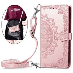 HUANGTAOLI Crossbody Shoulder Strap Case for Oppo A76, Magnetic Closure Kickstand Wallet Pouch Case for Oppo A76