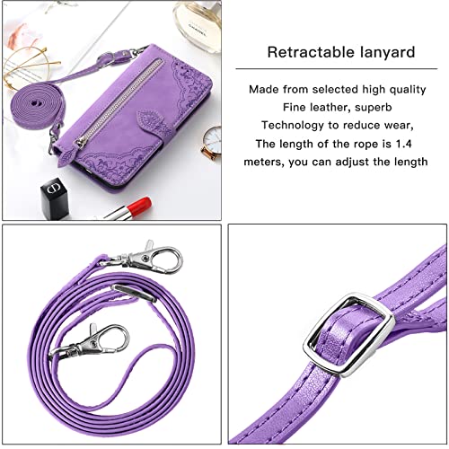 HUANGTAOLI Crossbody Adjustable Handbag Case for Oppo A9 2020, Zipper Bag Magnetic Closure Kickstand Wallet Flip Case for Oppo A9 2020