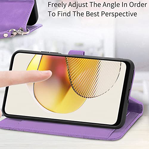 HUANGTAOLI Crossbody Adjustable Handbag Case for Oppo A9 2020, Zipper Bag Magnetic Closure Kickstand Wallet Flip Case for Oppo A9 2020