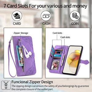 HUANGTAOLI Case for Oppo A53, Zipper Wallet Pocket Magnet Closure Kickstand Handbag Phone Case for Oppo A53 Purple