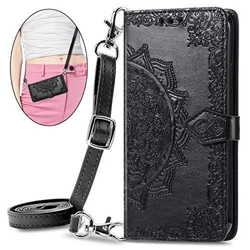 HUANGTAOLI Crossbody Shoulder Strap Flip Case for Oppo A53, PU Leather Pouch Magnetic Closure Kickstand Wallet Case for Oppo A53