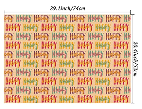 ZINTBIAL Kraft Birthday Wrapping Paper for Kids Adults - Brown Gift Wrap with Cakes, Rainbow Stripes, Stars, and "Happy Birthday" Design - 20 x 29 Inches per Sheet (8 Sheets 33 sq. ft.) Recyclable, Easy to Store, Not Rolled