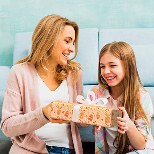 ZINTBIAL Kraft Birthday Wrapping Paper for Kids Adults - Brown Gift Wrap with Cakes, Rainbow Stripes, Stars, and "Happy Birthday" Design - 20 x 29 Inches per Sheet (8 Sheets 33 sq. ft.) Recyclable, Easy to Store, Not Rolled