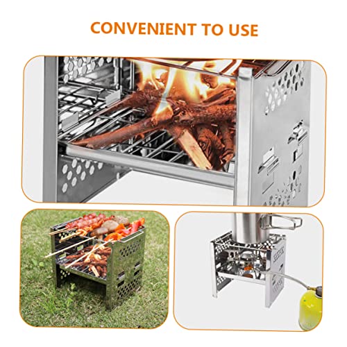 Toddmomy Folding Wood Stove Backpack Accessories Backpacking Stove Portable Burner Portable Smoker Grill Portable Charcoal Grill Charcoal Barbecue Grill Bbq Tool Stainless Steel Silver Mini