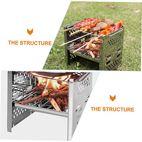 Toddmomy Folding Wood Stove Backpack Accessories Backpacking Stove Portable Burner Portable Smoker Grill Portable Charcoal Grill Charcoal Barbecue Grill Bbq Tool Stainless Steel Silver Mini