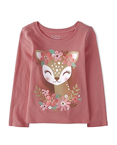 The Children's Place Baby Girls' and Toddler Fall Thanksgiving Long Sleeve Graphic T-Shirt, Autumn Deer, 5T