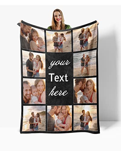 Custom Blanket with Photos Made in USA Personalized Gifts Personalized Blanket Warm 10 Photo Blankets for Couples Women Man Mom Friends on Birthday Christmas Wedding Anniversary Sofa Bed Office