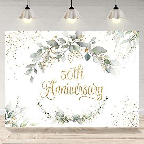 Rsuuinu Happy 50th Anniversary Backdrop Greenery Cheers to Wedding Anniversary Bridal Shower Miss to Mrs Photography Background Party Decorations Banner Supplies Favors Photo Booth Props 7x5ft